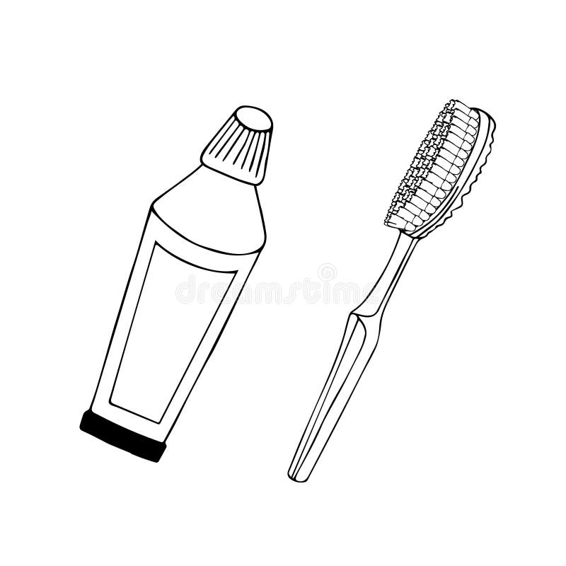 Toothbrush and Toothpaste. Contour Hand Drawing Stock Vector ...