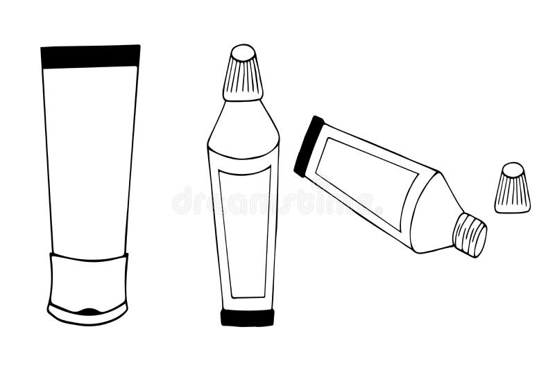 Toothbrush and Toothpaste. Contour Hand Drawing Stock Vector ...