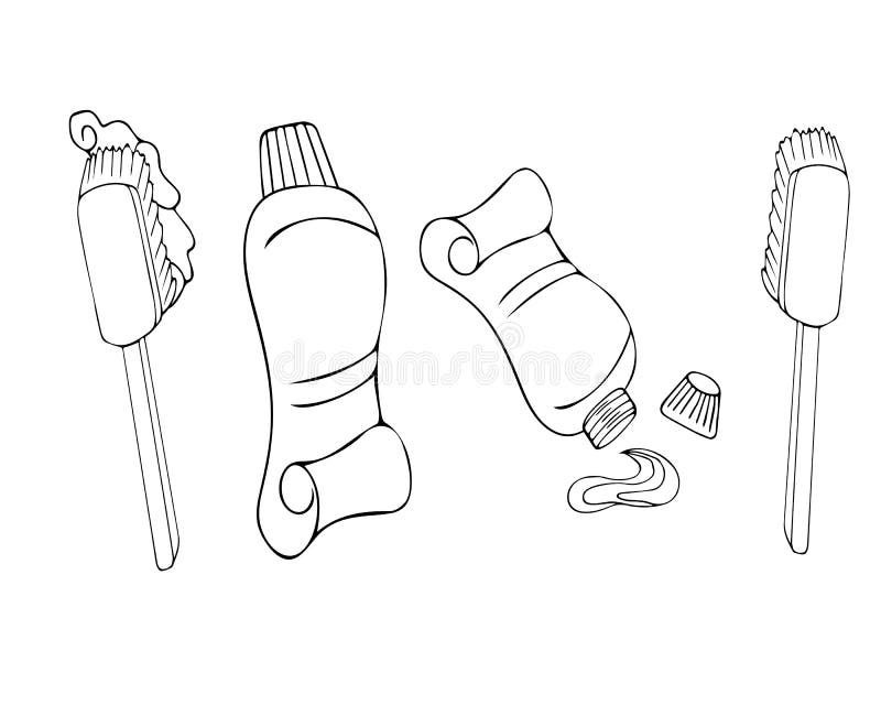 Toothbrush and Toothpaste. Contour Hand Drawing Stock Vector ...