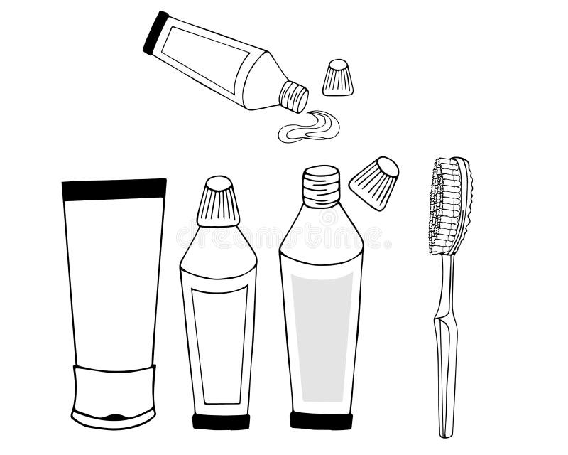 Toothbrush and Toothpaste. Contour Hand Drawing Stock Vector ...