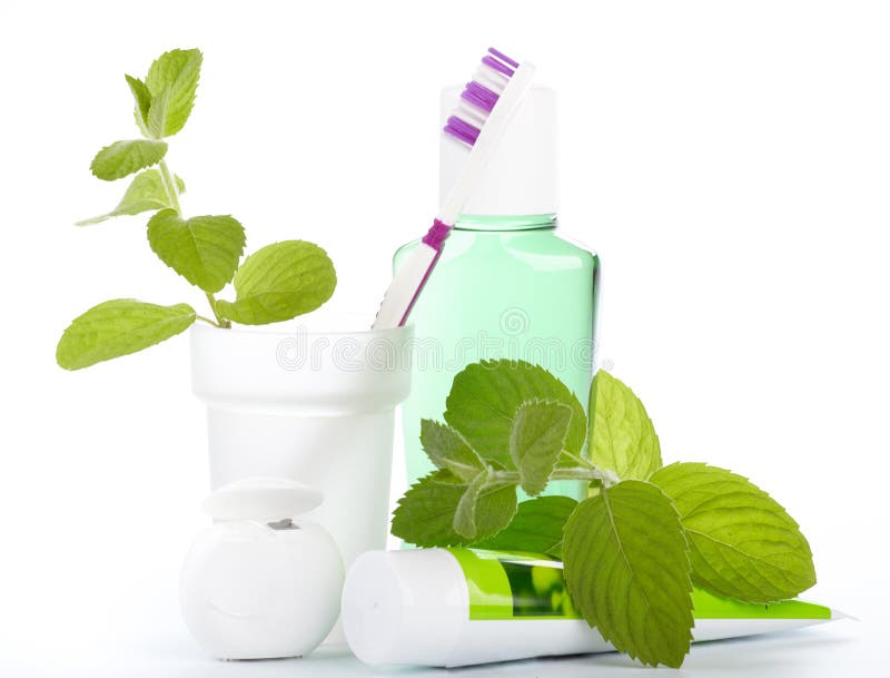 Toothbrush with Toothpaste and Fresh Leaves of Mint Stock Photo - Image ...