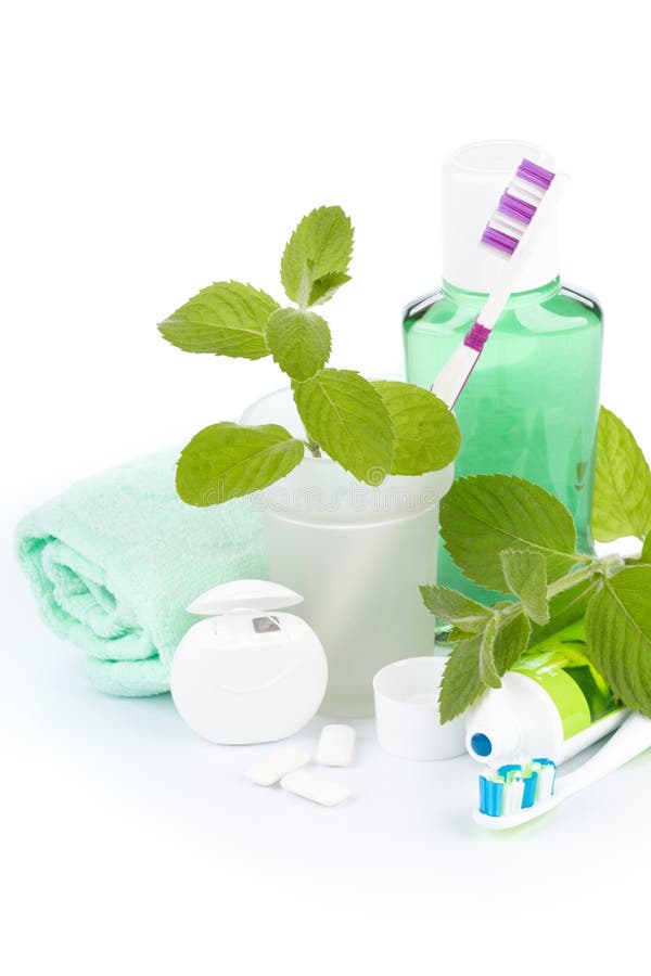Toothbrush with Toothpaste and Fresh Leaves of Mint Stock Photo - Image ...