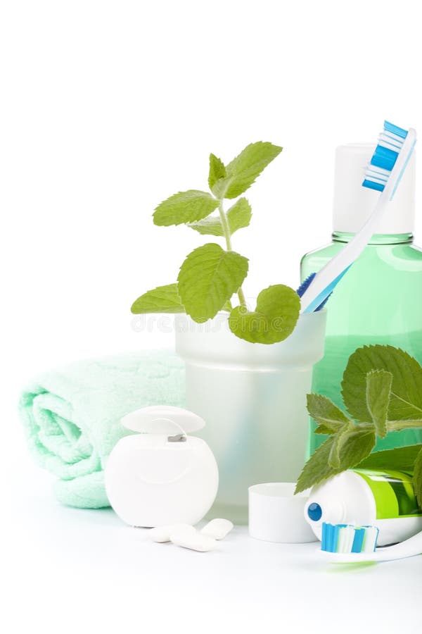 Toothbrush with Toothpaste and Fresh Leaves of Mint Stock Photo - Image ...