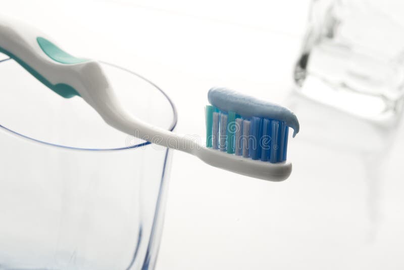 Toothbrush with Toothpaste with Glass Stock Photo - Image of horizontal ...