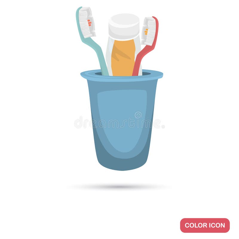 Toothbrush and Toothpaste in a Glass Color Flat Icon for Web and Mobile ...
