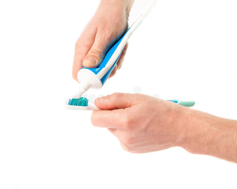Toothbrush with Toothpaste in the Hand Stock Image - Image of hand ...