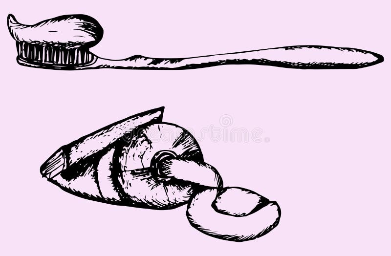 Toothbrush and Toothpaste, Hand Drawn, Vector Stock Vector ...