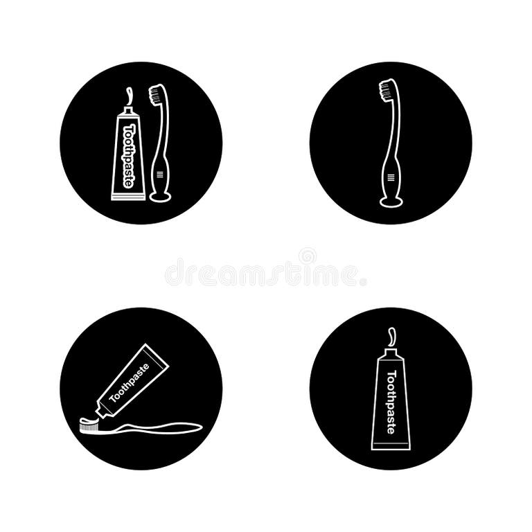 Toothbrush and Toothpaste Icon Set. Stock Vector - Illustration of button, rounded: 196402911