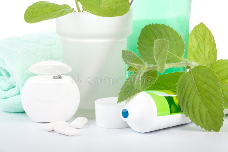 Toothbrush, Toothpaste and Leaves of Mint Stock Photo - Image of flavor ...