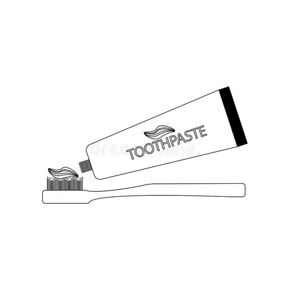Toothbrush and Toothpaste Outline Stock Vector - Illustration of paste ...