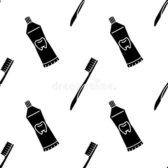 Toothbrush and Toothpaste Silhouette Cartoon Seamless Pattern, Vector ...