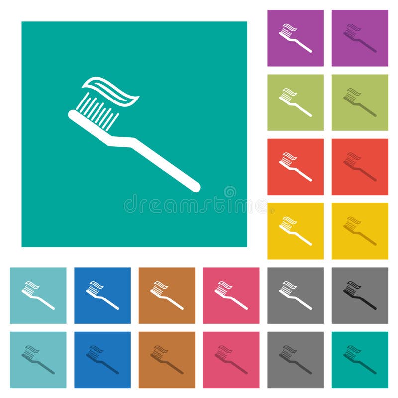 Toothbrush with Toothpaste Square Flat Multi Colored Icons Stock Vector ...