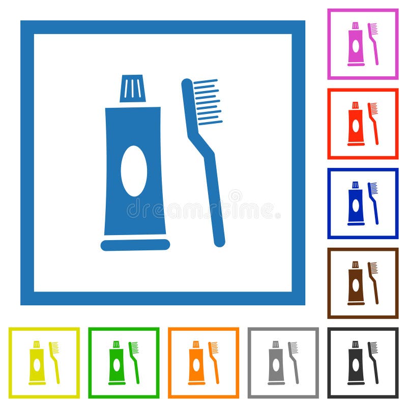 Toothbrush and Toothpaste Tube Flat Framed Icons Stock Illustration ...