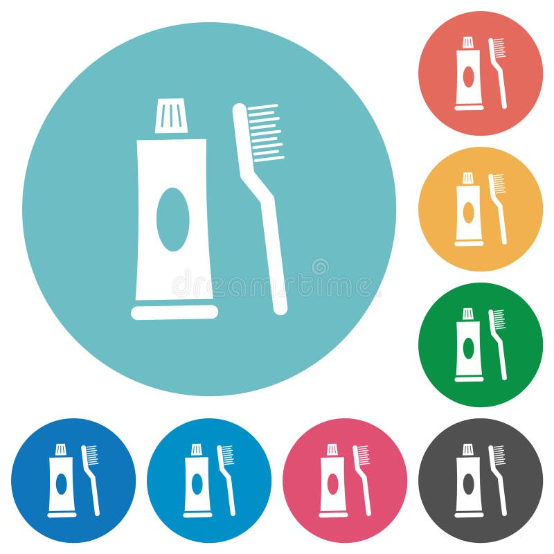 Toothbrush and Toothpaste Tube Flat Round Icons Stock Vector - Illustration of washing ...