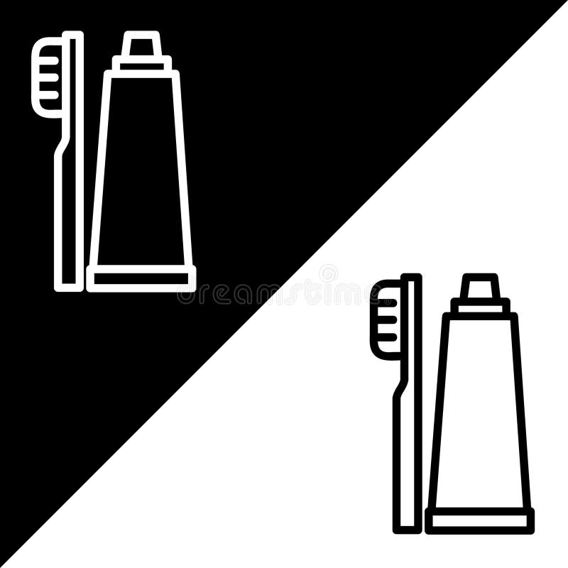 Toothbrush and Toothpaste Vector Icon, Outline Style, Isolated on Black ...