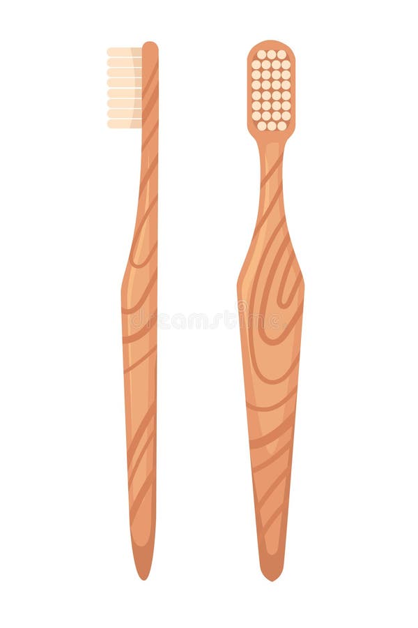 Toothbrush with Wooden Handle Vector Illustration Isolated on White ...
