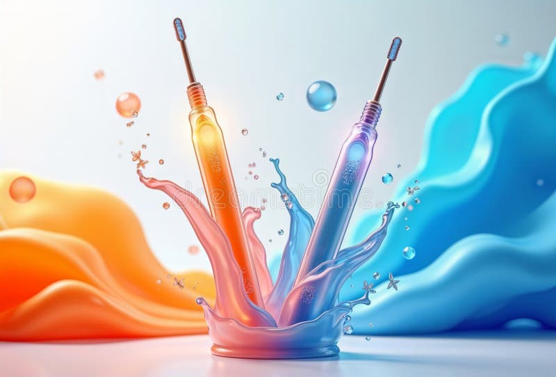 Toothbrushes with Colorful Liquid Splash Scene, Generative Ai Stock ...