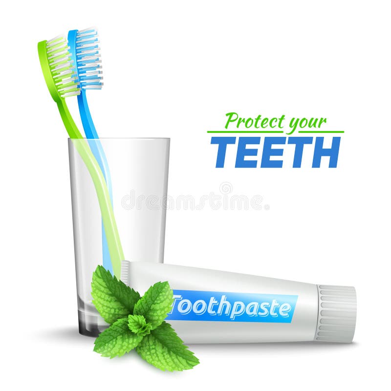 Toothbrushes in Glass and Toothpaste Stock Illustration - Illustration ...
