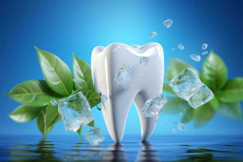 Toothpaste Ad Template with Giant Tooth Model, Ice Cubes, and Mint ...