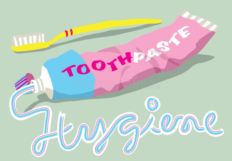 Toothpaste and Brush with Hygiene Word Stock Vector - Illustration of ...