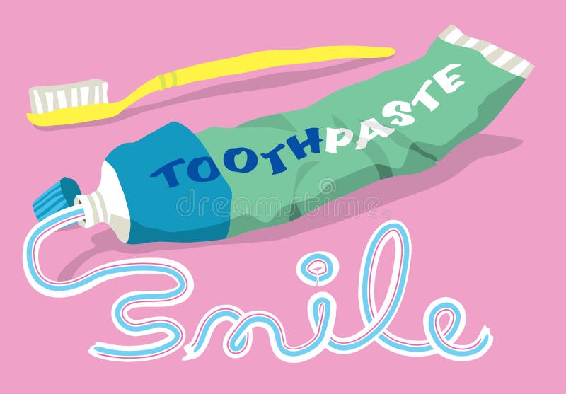 Toothpaste and Brush with Smile Word Stock Vector - Illustration of ...