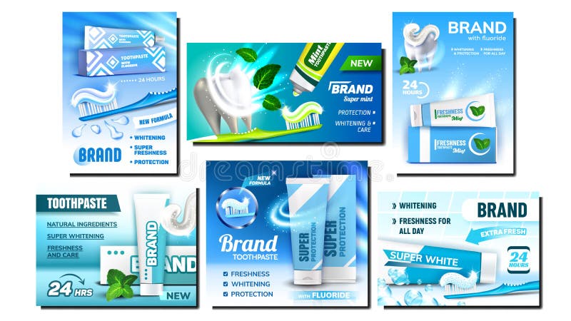 Toothpaste Creative Advertising Posters Set Vector Stock Vector ...