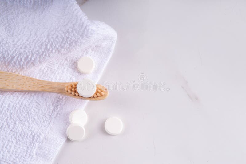 Toothpaste Pills Tablets on Toothbrush Stock Image - Image of green ...