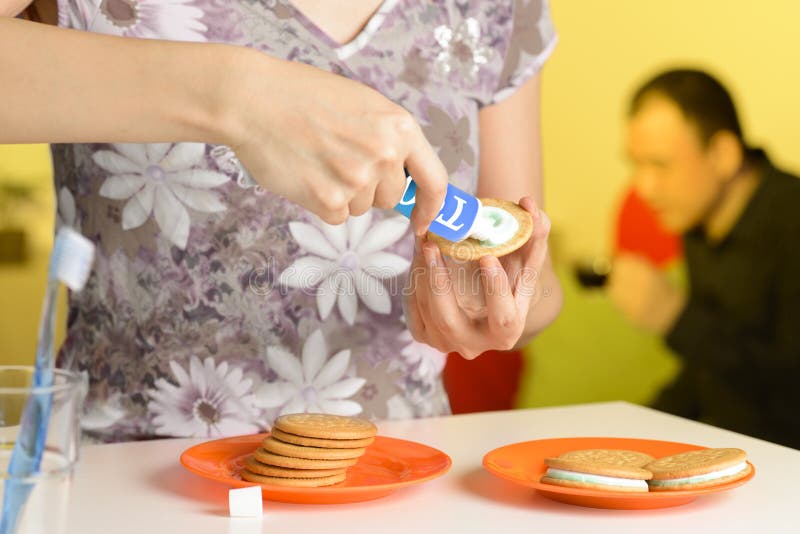 Toothpaste Sandwich Biscuits Prank Stock Image - Image of trick ...