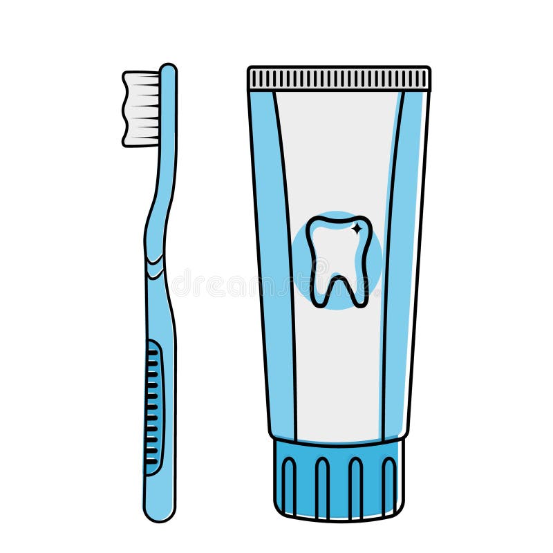 Toothpaste and Tooth Brush, Color Vector Illustration, Cartoon Style ...