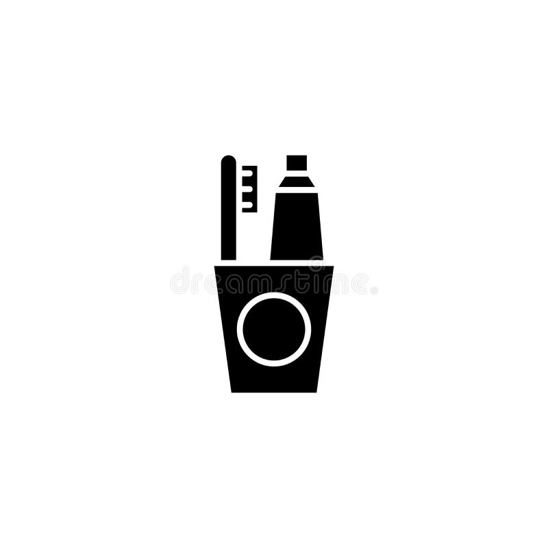 Toothpaste Toothbrush Black Icon Concept. Toothpaste Toothbrush Flat ...