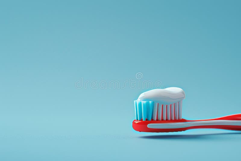 Toothpaste on a Toothbrush Close-up View with a Reflection of the Brush ...