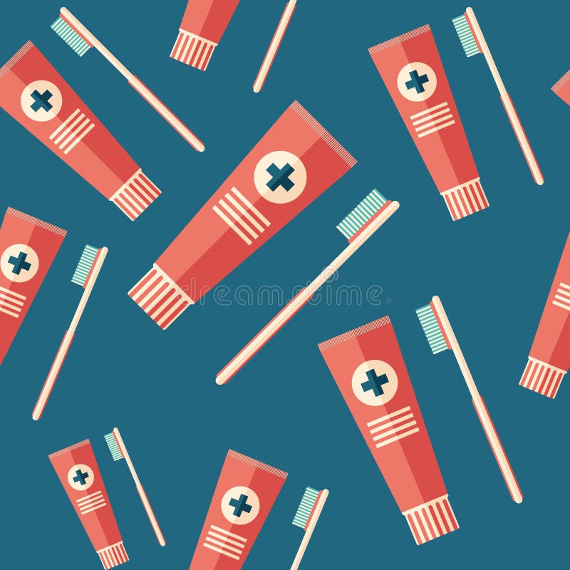 Toothpaste and Toothbrush Flat Icon Seamless Pattern. Stock Vector ...