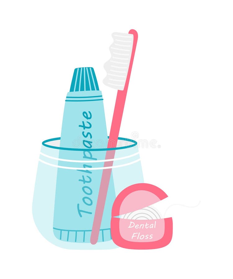 Toothpaste, Toothbrush in a Glass. Vector Illustration of Home Oral ...