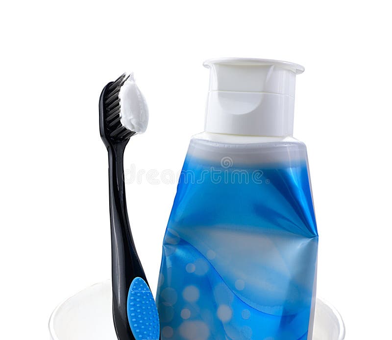 Toothpaste and Toothbrush in the Glass on White Background Stock Image ...