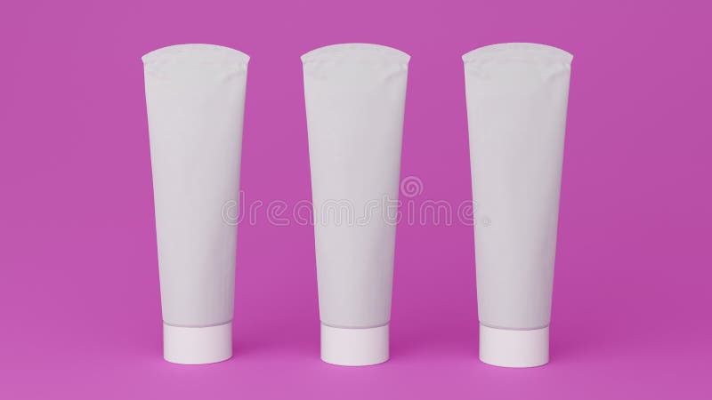 Triple Toothpaste Mockup on Pink Background. 3D Rendering Stock ...
