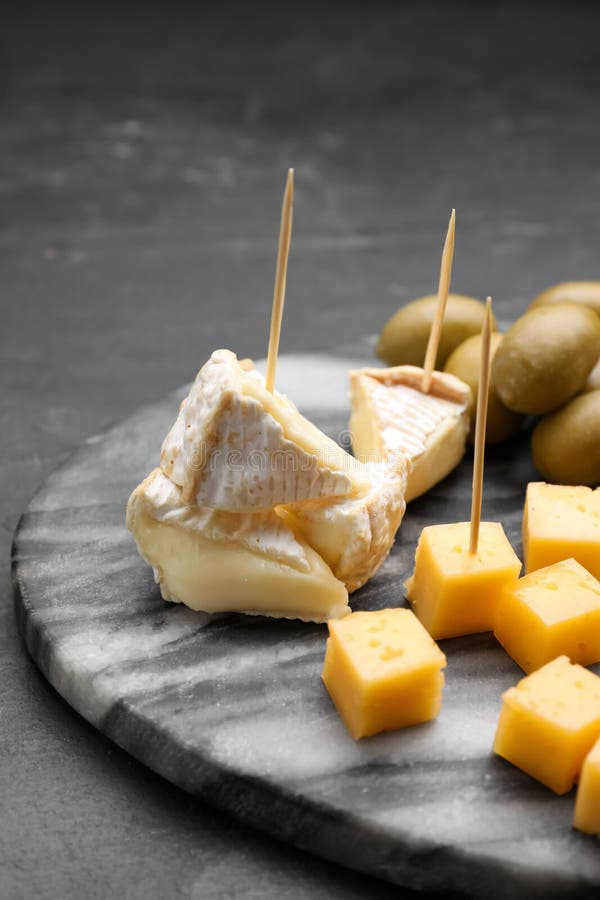 Toothpick Appetizers. Different Cheese on Black Table Stock Photo ...