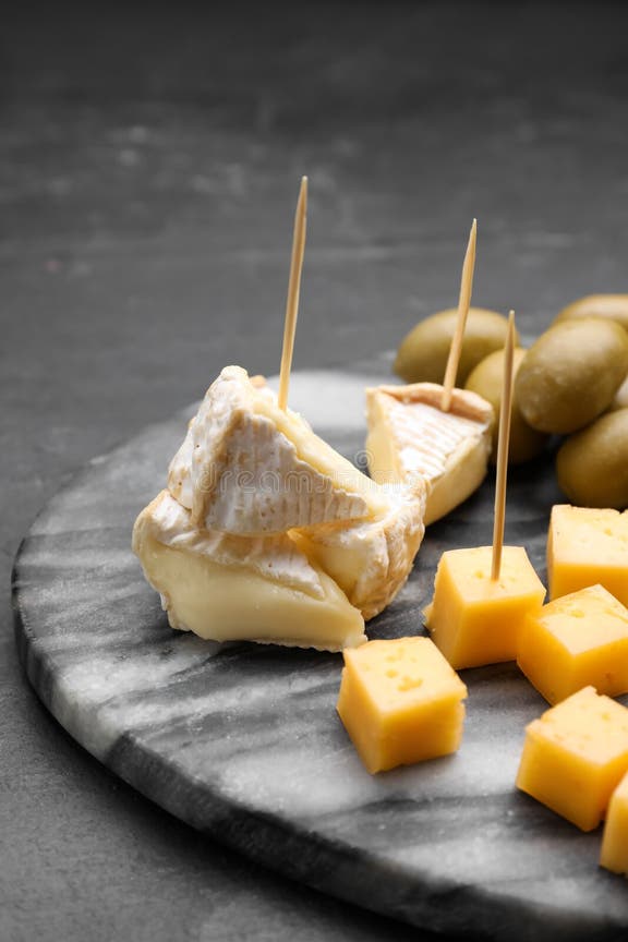 Toothpick Appetizers. Different Cheese on Black Table Stock Photo ...