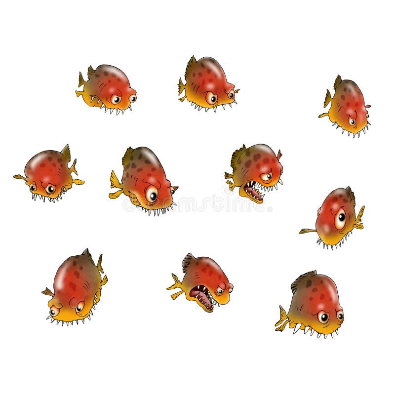 Toothy Cartoon Predatory Fish. Illustration on White Background Stock ...