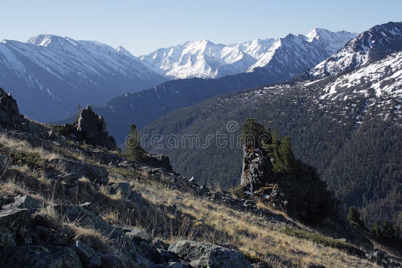 At top. stock image. Image of snow, green, russia, grass - 9905419