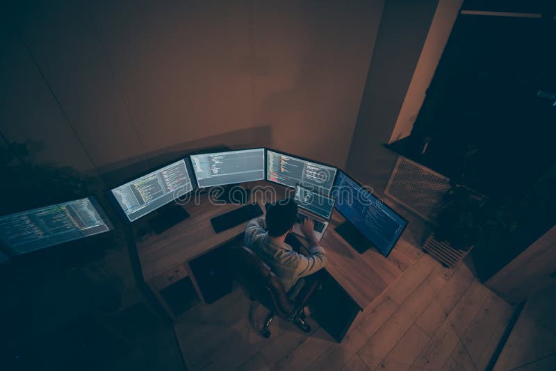 Top Above High Angle View of His he Nice Senior Skilled Smart Clever ...