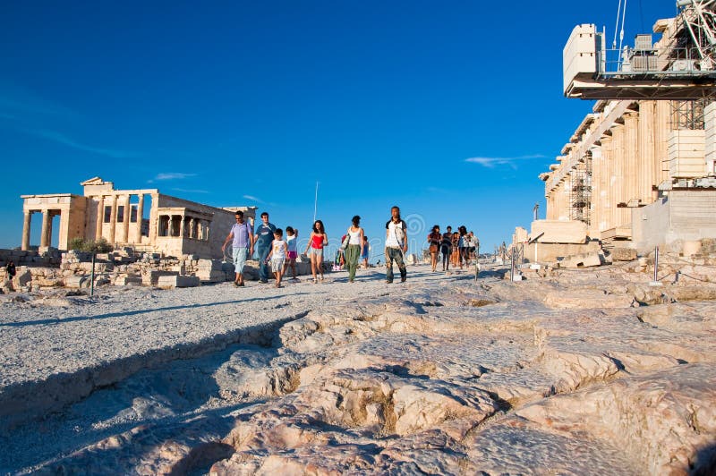The Top of the Acropolis of Athens on July 1, 2013 in Greece. Editorial ...