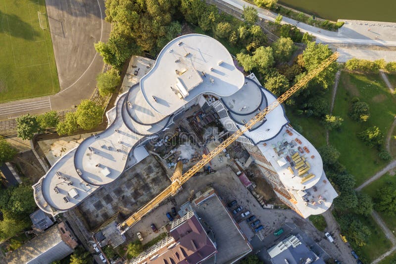 Top Aerial View of a Skyscraper Under Construction Stock Photo - Image ...