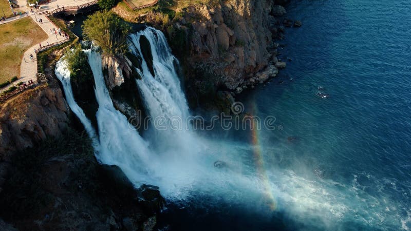 Top Aerial View on a Waterfall Falling from a Cliff Stock Image - Image ...