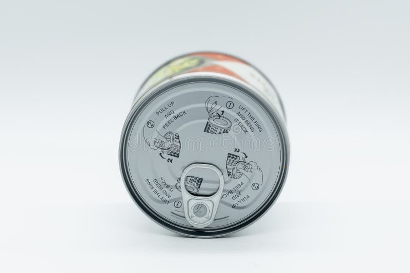 Top of a Aluminium Can with a Ring Pull Lid Displaying Instructions ...