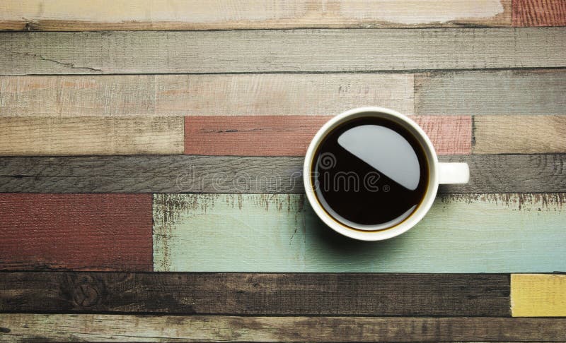 Top Angle Cup of Coffee with Colour Wooden Background Stock Image ...