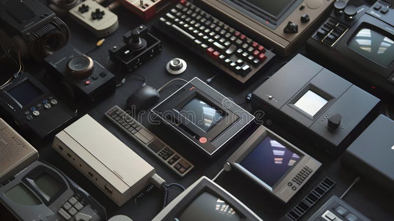 Overhead View of Vintage Electronic Equipment and Devices, an Array of ...