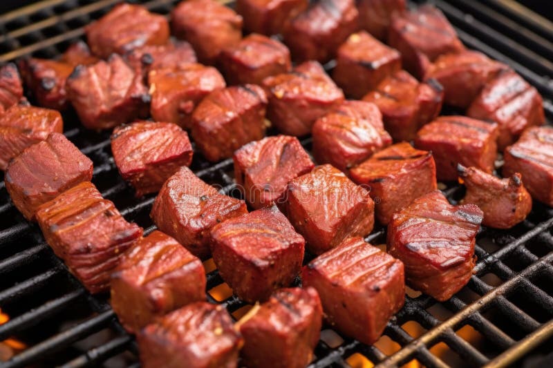Top Angle View of Garlic Bbq Steak Tips on a Barbecue Grill Stock Photo ...