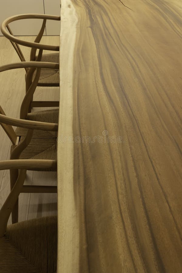 Top Angle View of Long Natural Wooden Table with Wishbone Chairs ...
