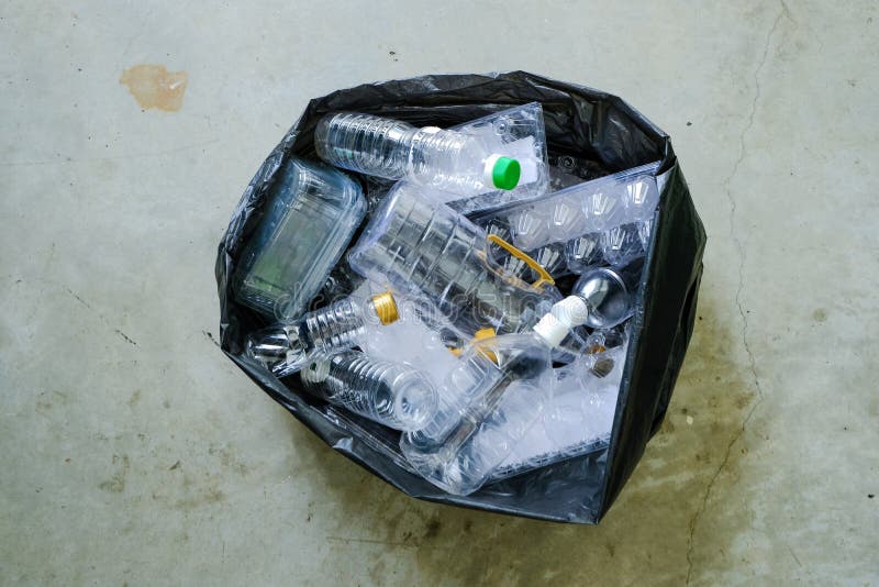 _Top Angle View of Plastic Bottles Containers Collected in a Black ...
