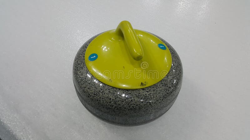 Top Angular View of a Curling Stone on White Slippery Ice Stock Photo ...